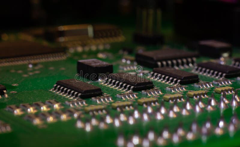 Printed Circuit Board with Many Electrical Components. Technological ...