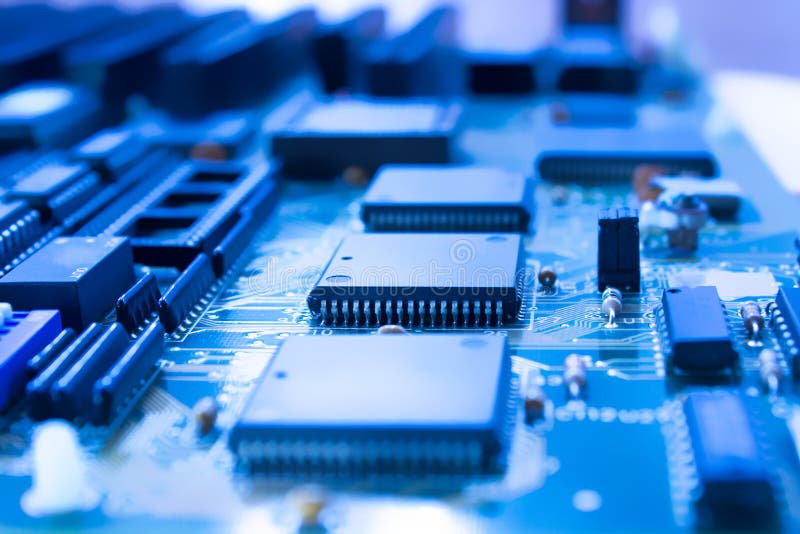 Printed Circuit Board with Microprocessor in Blue Stock Image - Image ... Printed Circuit Board with Microprocessor in Blue Stock Image - Image ...
