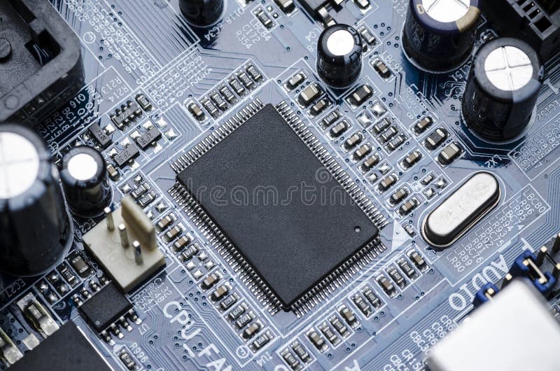 Printed Circuit Board with Parts and Microchip Stock Image - Image of ...