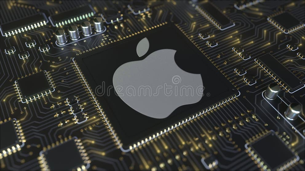 Computer Printed Circuit Board or PCB with Apple Inc. Logo. Conceptual ...
