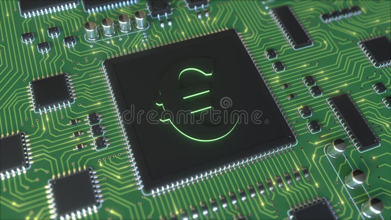 Euro Sign on a Chipset. Conceptual 3D Rendering Stock Illustration ...