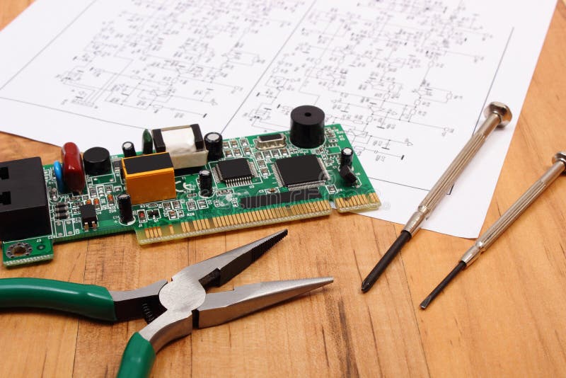 Printed Circuit Board. Precision Tools and Diagram of Electronics ...