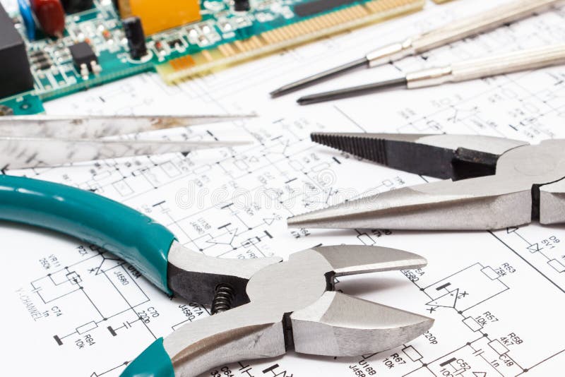 Printed Circuit Board, Precision Tools and Diagram of Electronics ...