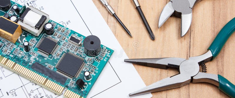 Printed Circuit Board, Precision Tools and Diagram of Electronics ...