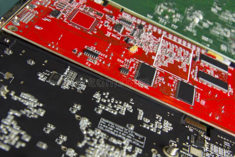 Printed Circuit Board Red, Black, Green with Components Stock Image ...