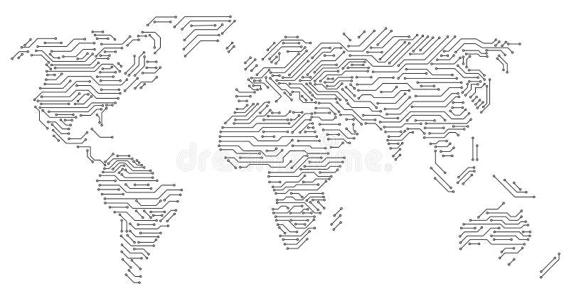 Printed Circuit Map of World Stock Vector - Illustration of europe ...
