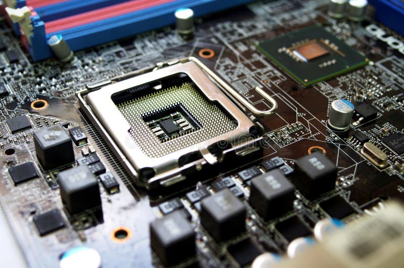 Printed Computer Motherboard with Microcircuit, Close Up Stock Photo ...