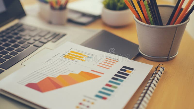 Printed Diagram on Office Desk with Laptop Nearby Stock Illustration ...