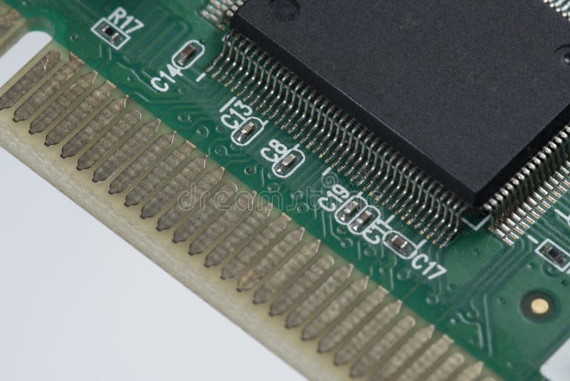 Printed Green Circuit Board with Plug-in Contacts Chip Stock Photo ...