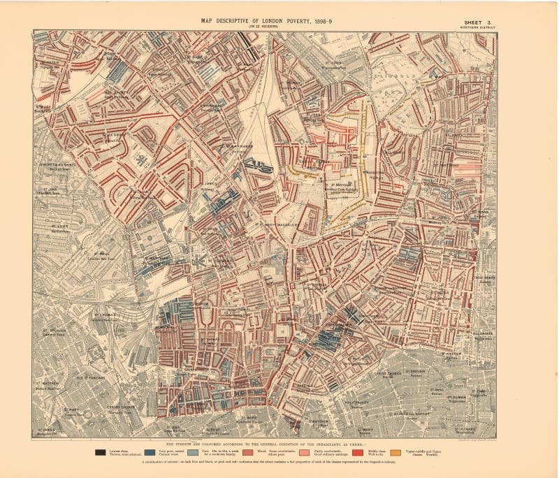 Printed Map Descriptive Of London Poverty 1898-1899. Sheet 3. Northern ...