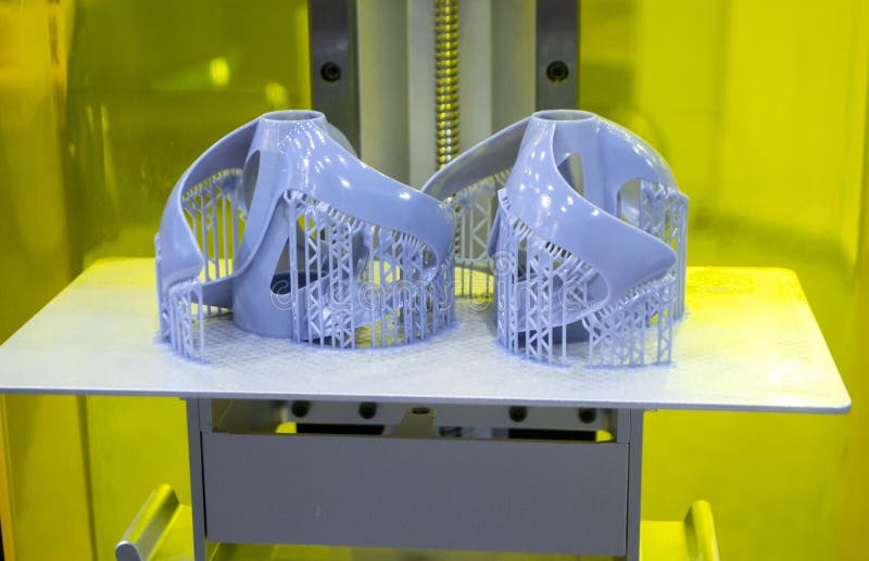 Printed Models on 3D Printer Close-up. Objects Printed on Photopolymer ...