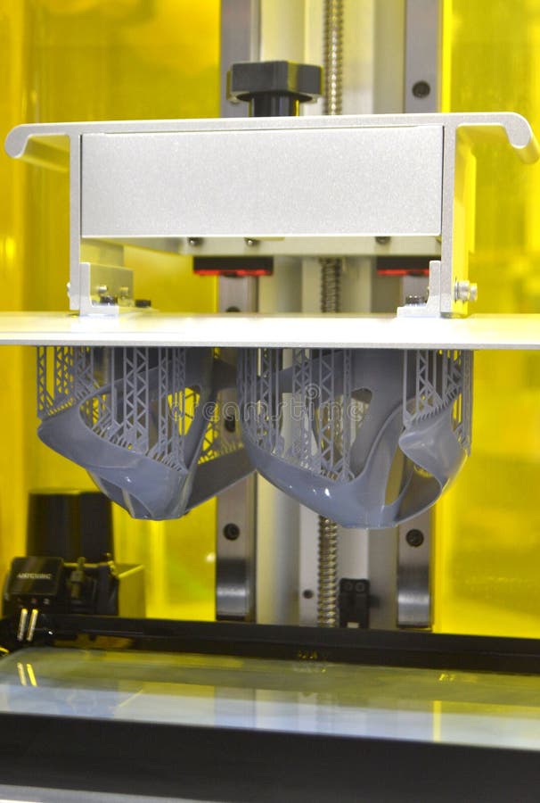 Printed Models on 3D Printer Close-up. Objects Printed on Photopolymer ...