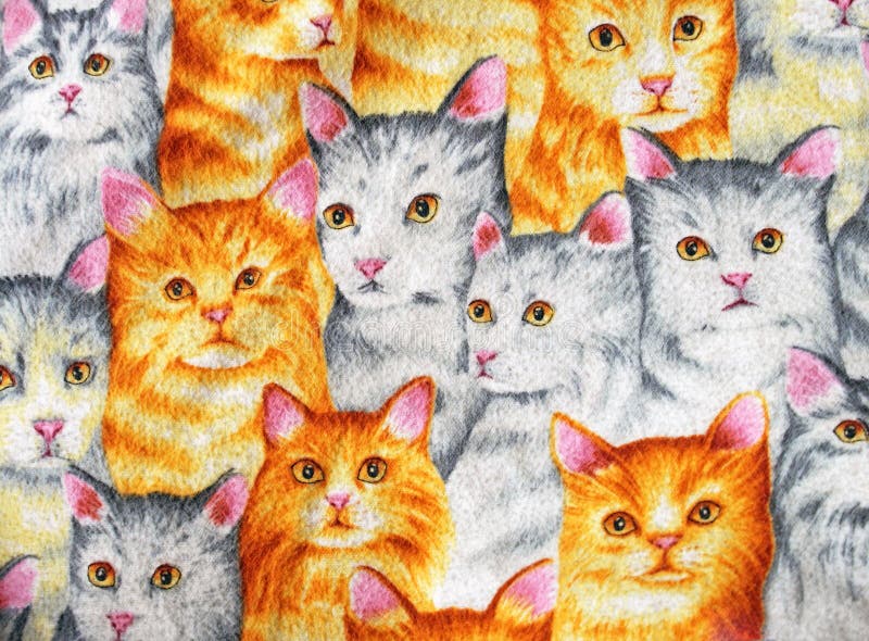 Printed Pattern of Cute Kittens on Fabric Stock Illustration ...