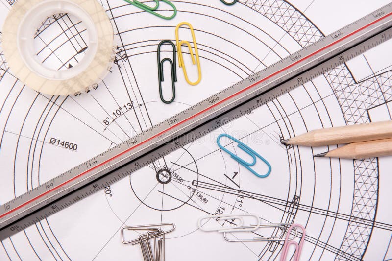 Printed plans with project stock image. Image of engineering - 115302029