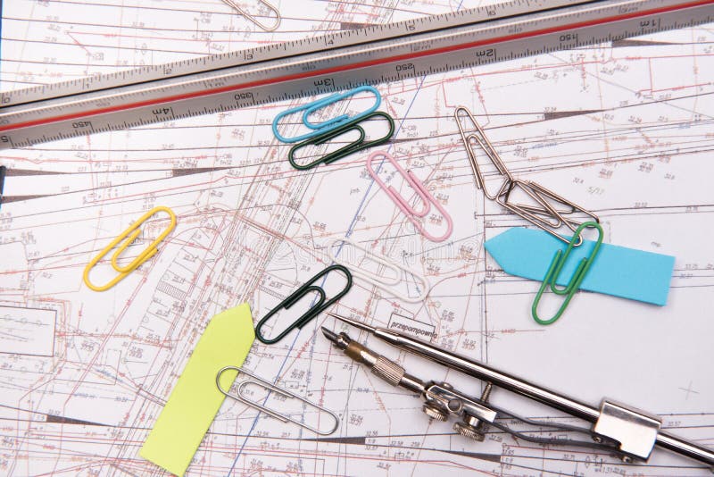 Printed plans with project stock photo. Image of document - 115301808