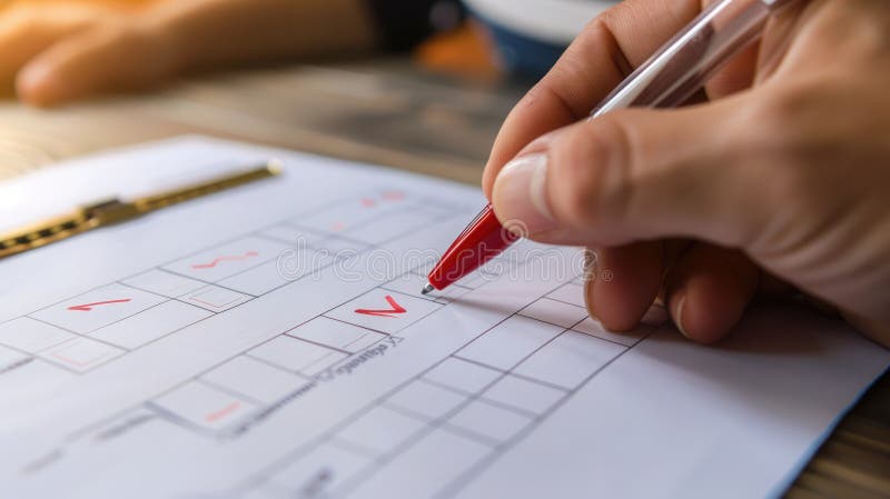 Printed Questionnaire Quality Check Document Being Checked Off with a ...