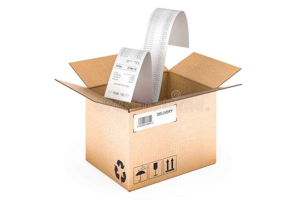 Printed Receipt Inside Parcel, Order and Delivery Concept. 3D Rendering ...