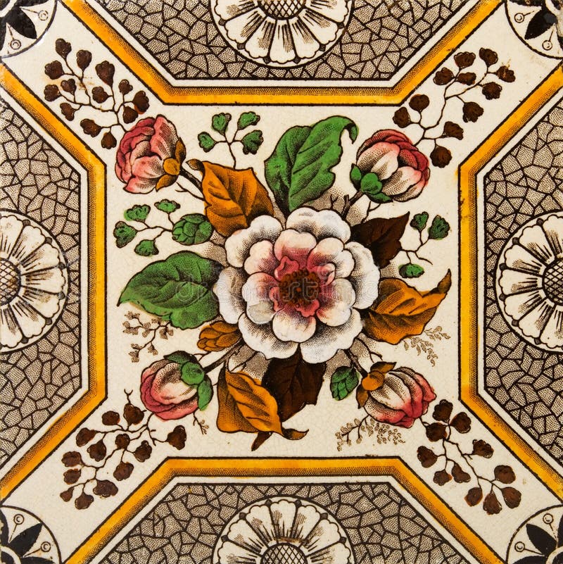 Arts & Crafts Antique Tile Stock Photo - Image of printed, floral: 5404482