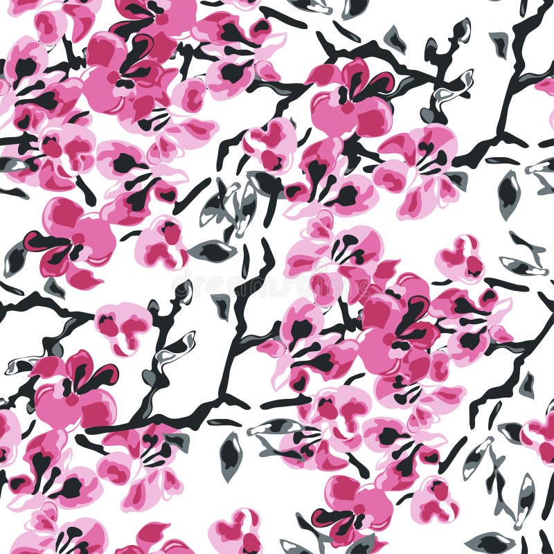 PrintElegant Seamless Pattern with Sakura Flowers, Design Elements ...
