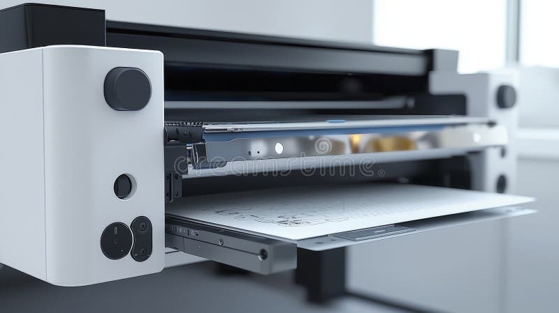Printer Action in Modern Offices Close-up Perspective of Paper Tray and ...
