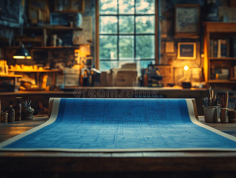 Printer Architect Blueprint Design on Table Close Up Stock Photo ...