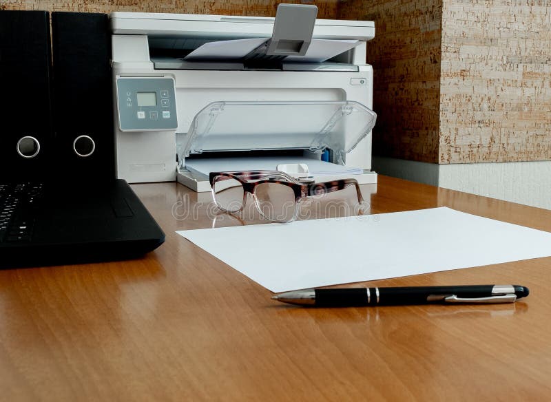 Blank sheet on the desk. stock image. Image of interior - 354859397