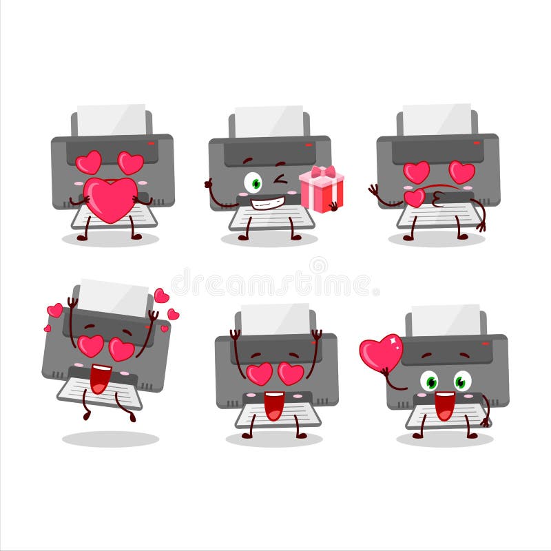 Printer Cartoon Character with Love Cute Emoticon Stock Vector ...