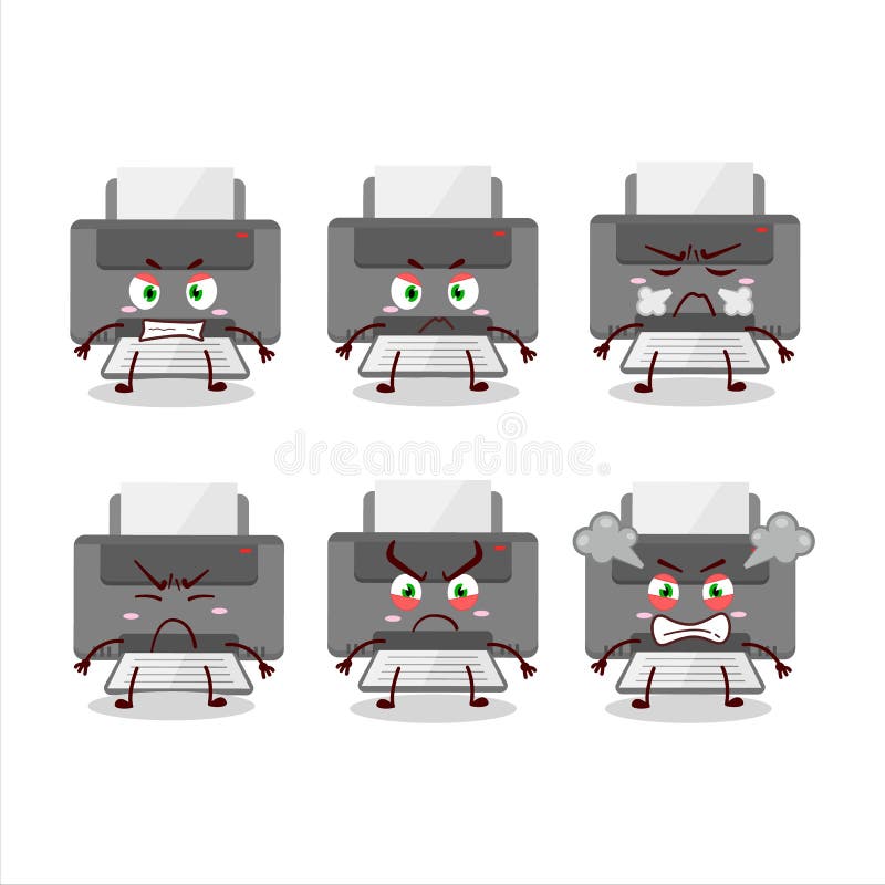 Printer Cartoon Character with Various Angry Expressions Stock Vector ...
