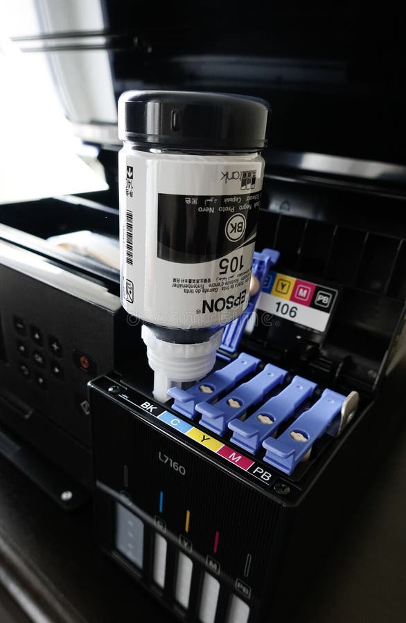 Printer with CISS System. Setting Up an Epson L7160 Printer Editorial ...