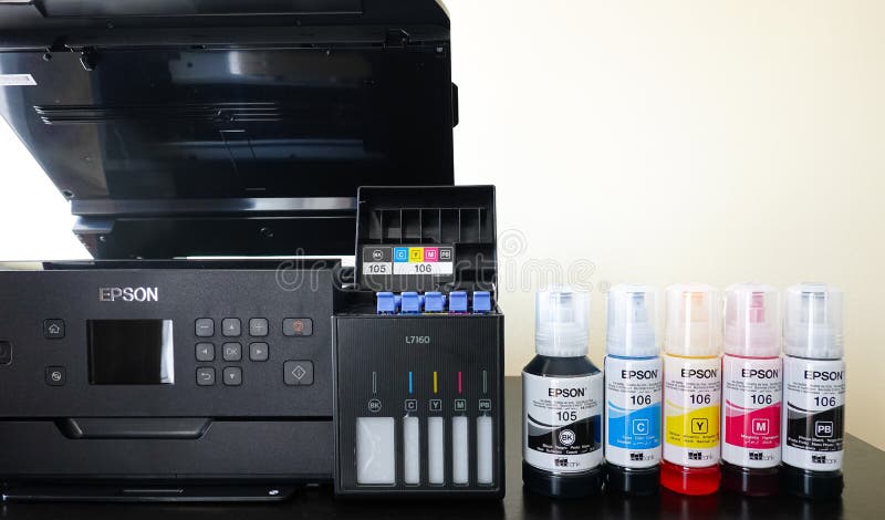 Printer with CISS System. Setting Up an Epson L7160 Printer Editorial ...