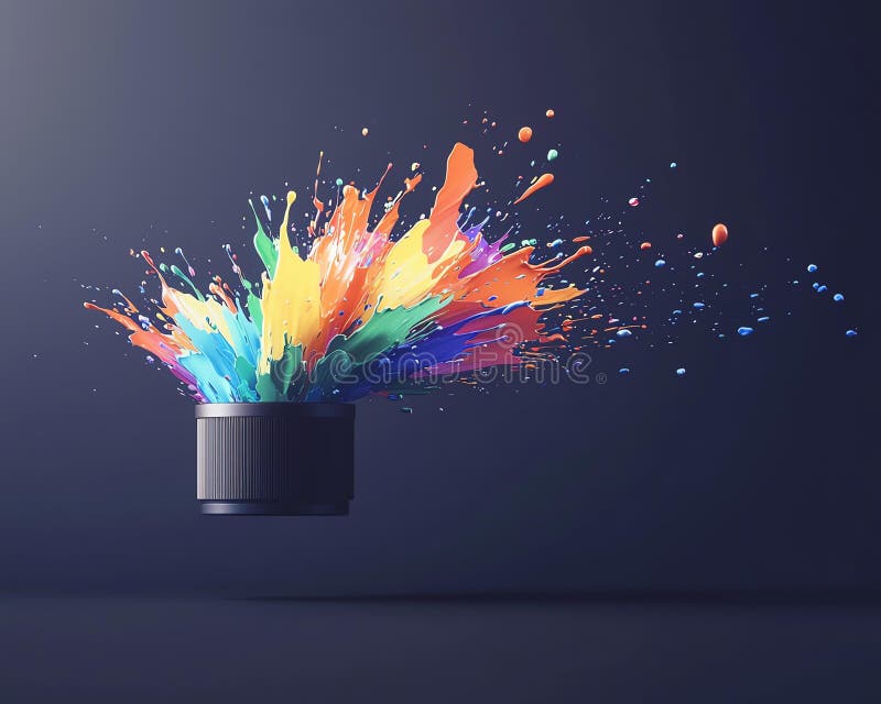 Printer Color Visual, Vibrant Color Burst from Paint Can Against Dark ...