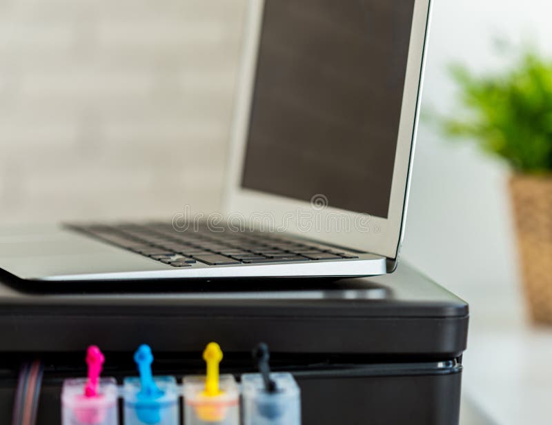 Printer and computer. stock photo. Image of mobile, clock - 79196182