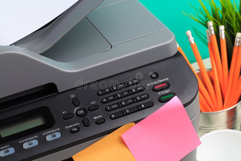 Printer, Copier, Scanner on Color Background . Office Table - Image ...