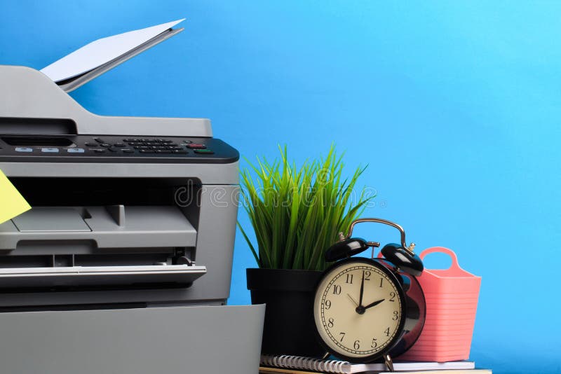 Printer, Copier, Scanner on Color Background . Office Table - Image ...