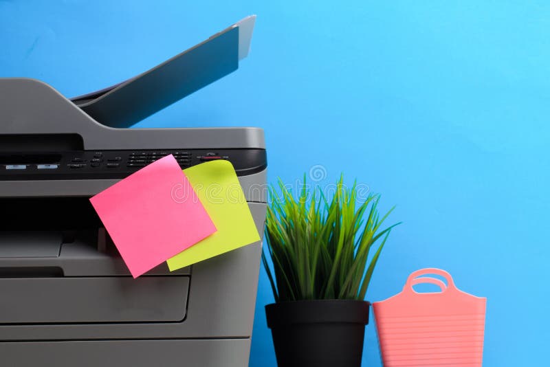 Printer, Copier, Scanner on Color Background . Office Table - Image ...