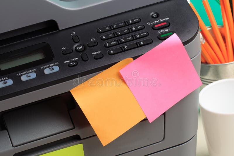 Printer, Copier, Scanner on Color Background . Office Table - Image ...