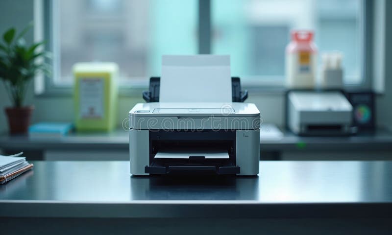 A Printer is Currently Positioned on a Counter in an Office Space Stock ...