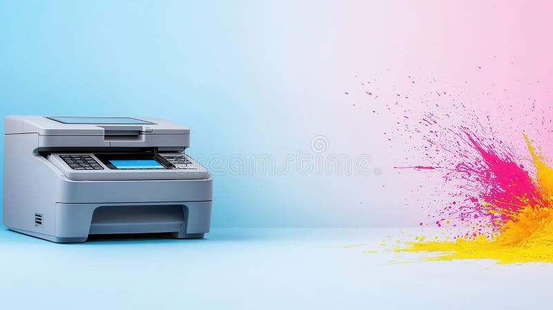 Printer Exploding with Colorful Cmyk Ink in Representing Office Setting ...