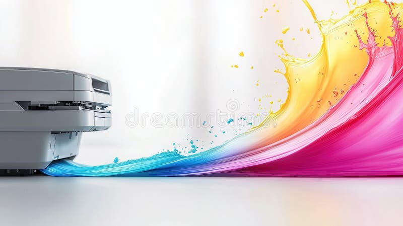 Printer Exploding with Ink Colorful Cmyk in an Office Setting ...
