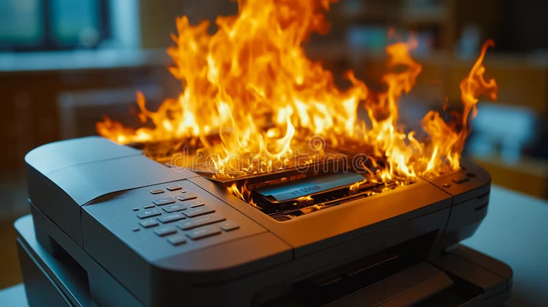 A Printer on Fire on a Table in an Office Stock Photo - Image of black ...