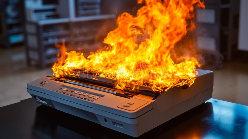 A Printer on Fire on a Table in an Office Stock Image - Image of burn ...