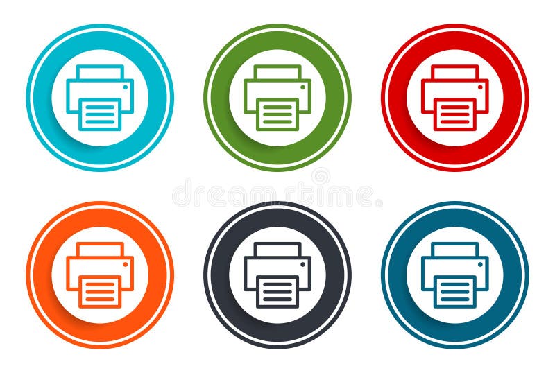Printer Icon Flat Vector Illustration Design Round Buttons Collection 6 ...