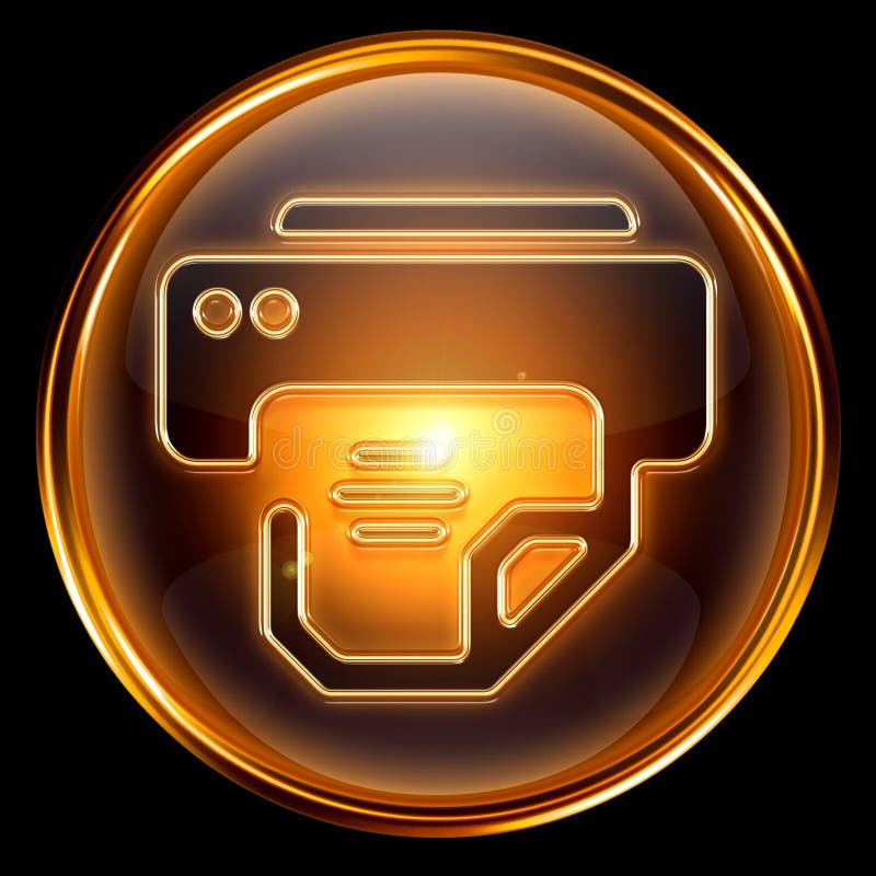 Printer Icon Gold, Isolated on Black Background Stock Illustration ...