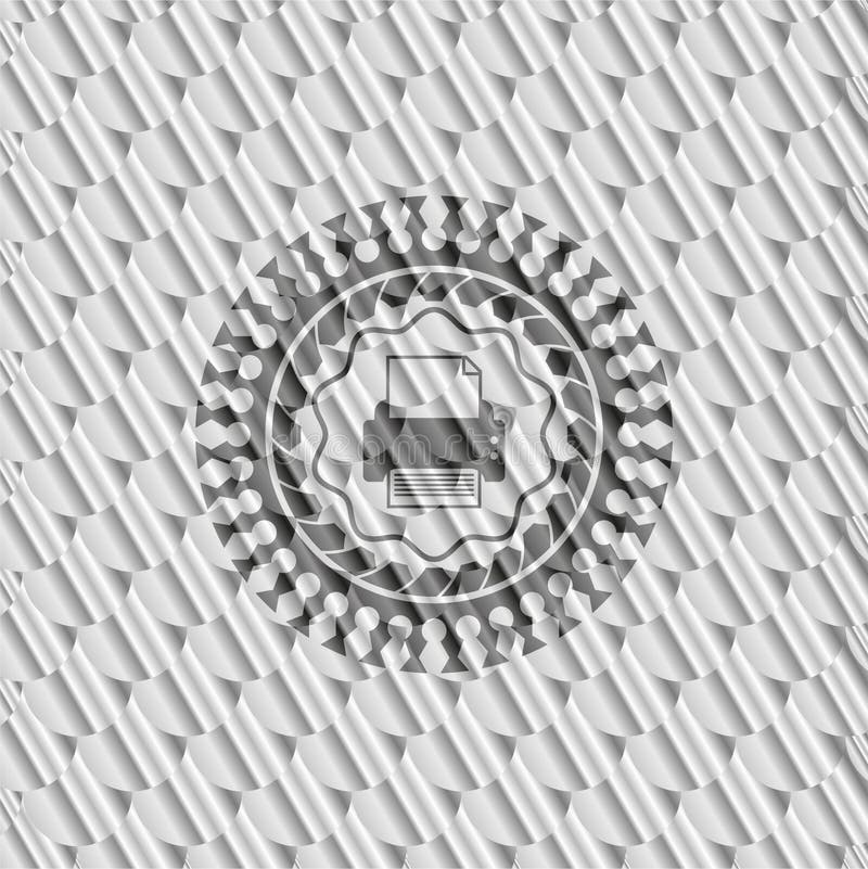 Printer Icon Inside Shiny Silver Badge. Scales Pattern. Vector ...