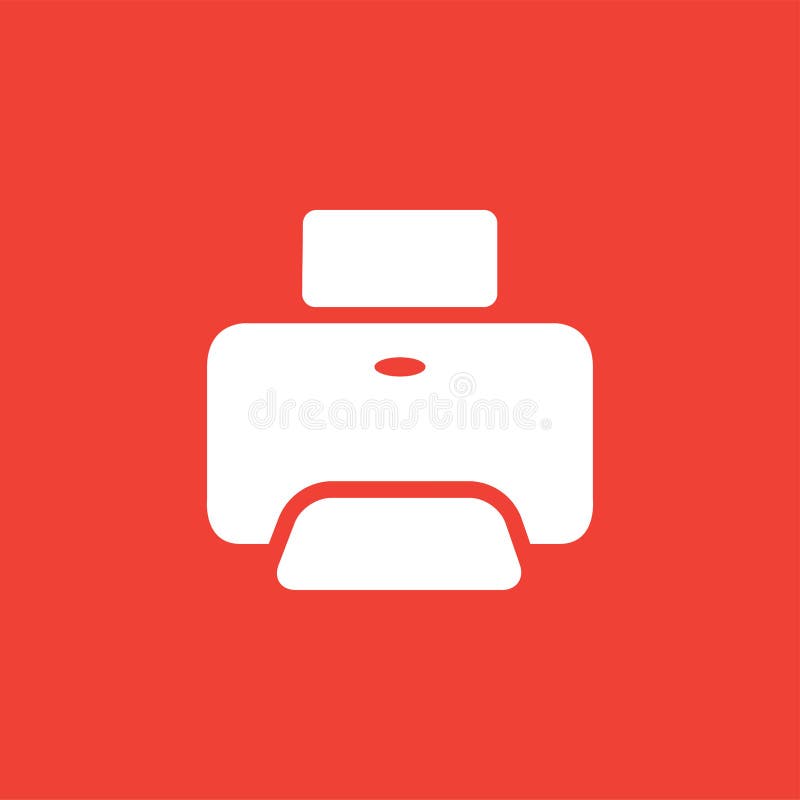 Printer Icon on Red Background. Red Flat Style Vector Illustration ...