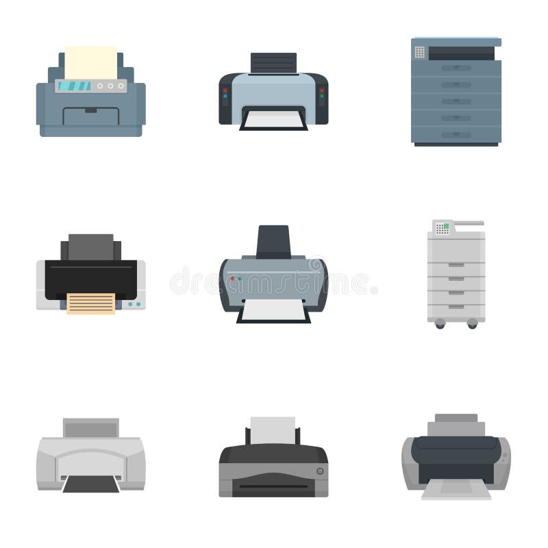 Printer Icon Set, Flat Style Stock Vector - Illustration of desktop ...