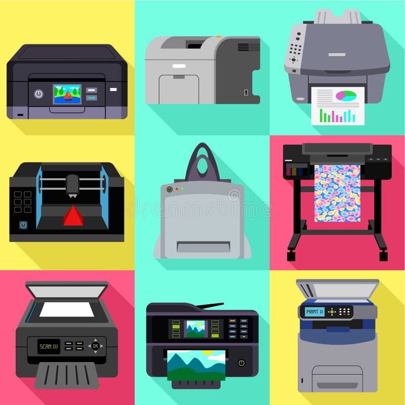 Printer Icon Set, Flat Style Stock Vector - Illustration of press ...