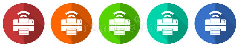 Printer Icon Set, Vector Illustration in 6 Colors Options for Webdesign ...