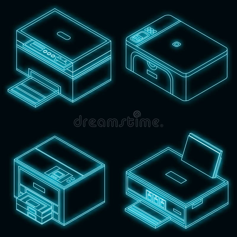 Printer Icon Set Vector Neon Stock Illustration - Illustration of ...