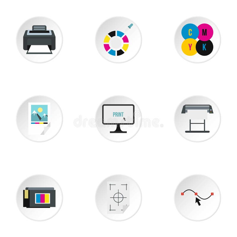 Printer Icons Set, Flat Style Stock Vector - Illustration of collection ...